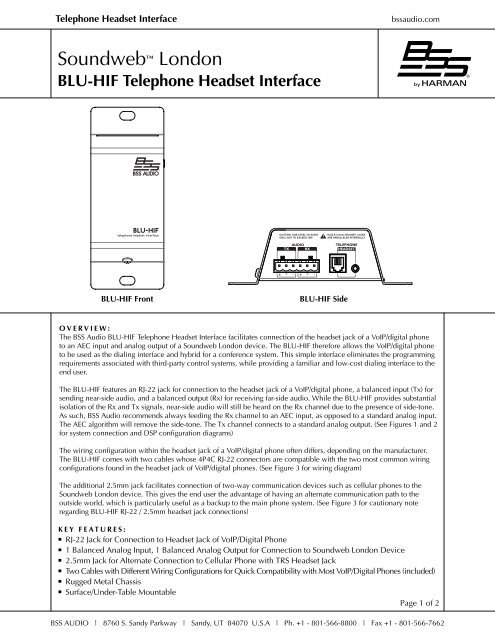 BLu-HIF Telephone Headset Interface - BSS Audio