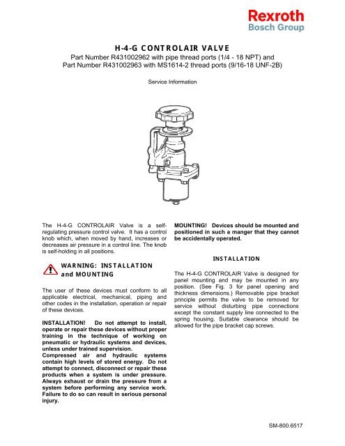 H-4-G CONTROLAIR VALVE - Bosch Rexroth