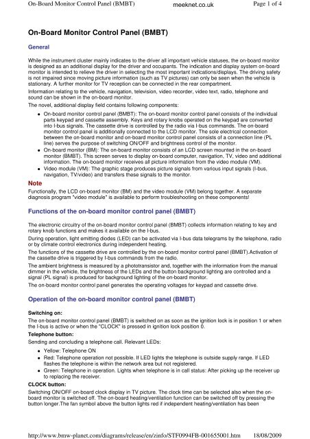 On-Board Monitor Control Panel (BMBT)