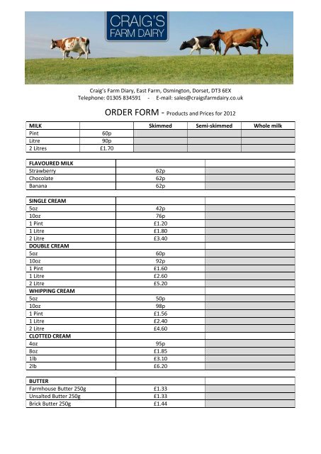 download our order form - Craig's Farm Dairy