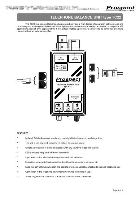 TELEPHONE BALANCE UNIT type TC22 - Prospect Electronics