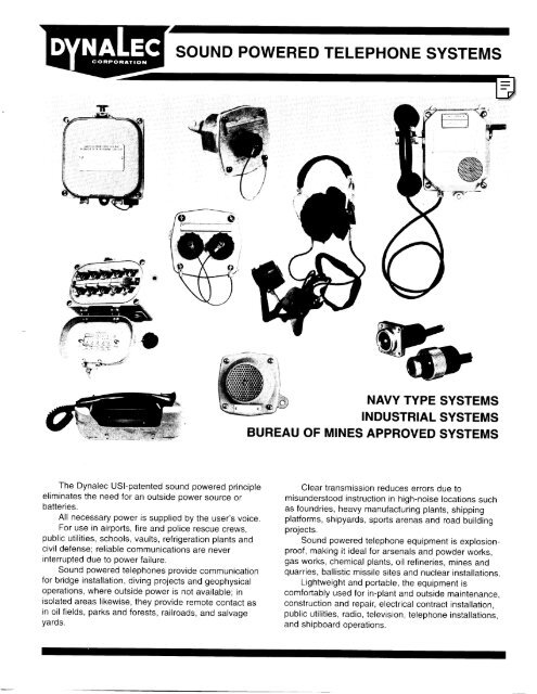 Sound Powered Telephone Systems Product Brochure - Dynalec ...