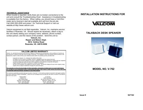 Installation Manual - Valcom