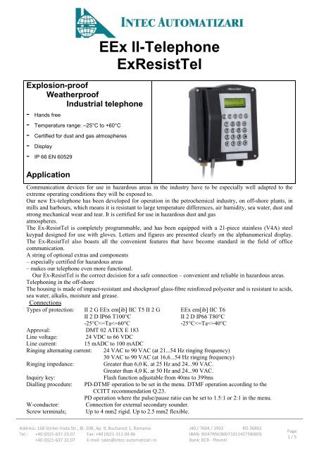 EEx II-Telephone ExResistTel - Acasa | Intec Automatizari