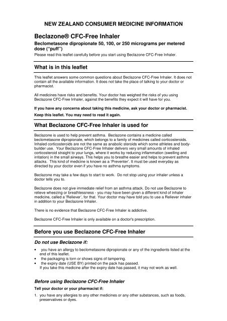 Beclazone® CFC-Free Inhaler - Medsafe