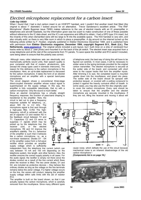 Electret microphone replacement for a carbon insert - VMARSmanuals