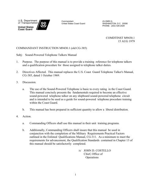 Sound-Powered Telephone Talkers Manual - U.S. Coast Guard