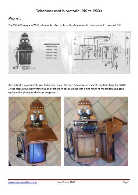 Telephones used in Australia 1910 to 1930's Magneto