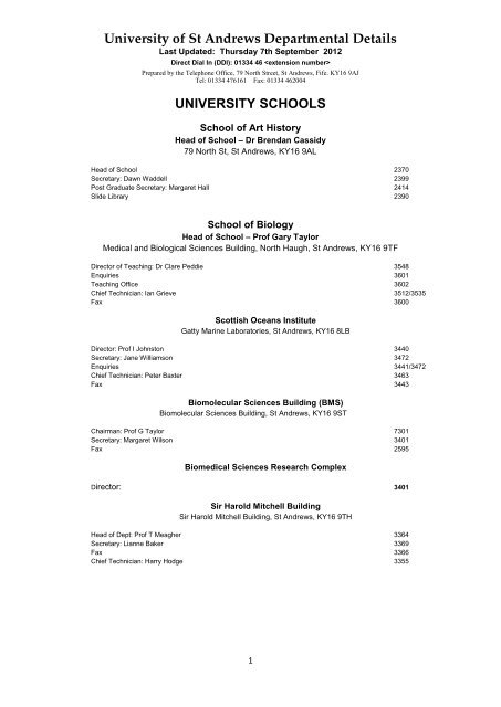 Department Directory - University of St Andrews