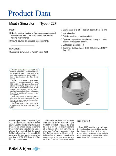 Product Data Sheet: Mouth Simulator — Type 4227 - Xscala
