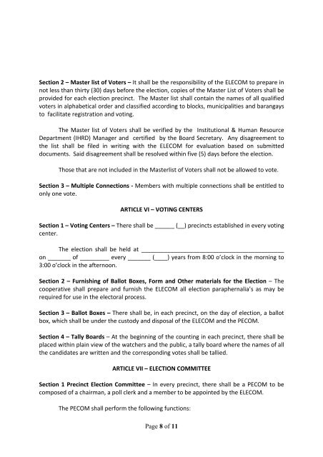 Section 2 – Master list