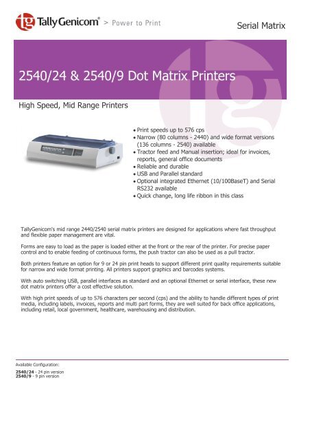 Datasheet on DASCOM Tally 2540 (pdf) - BlueStar