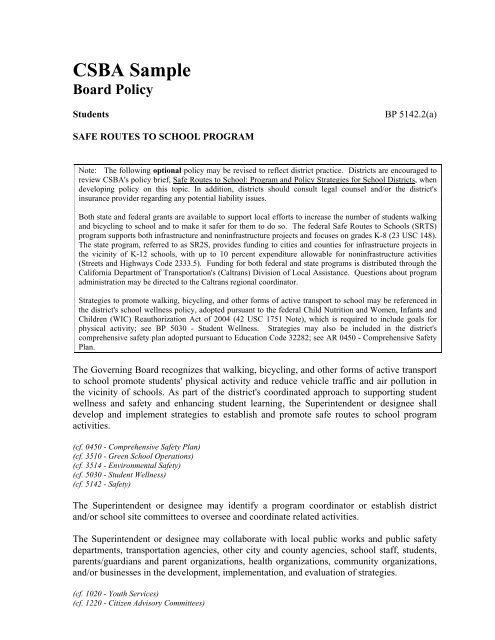 CSBA Sample Board Policy