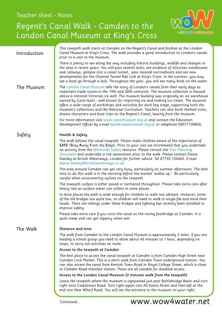 Regent's Canal Walk Teacher Notes.ai - WOW - Wild Over Waterways