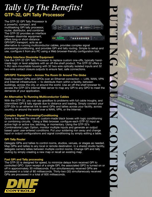 GTP-32, GPI Tally Processor - DNF Controls