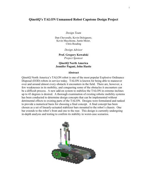 QinetiQ's TALON Unmanned Robot Capstone Design Project
