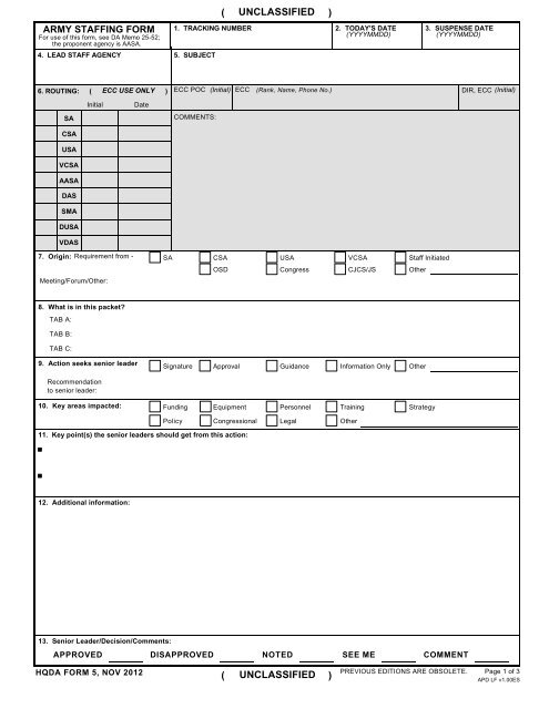 HQDA Form 5, NOV 2012 - Army Publishing Directorate
