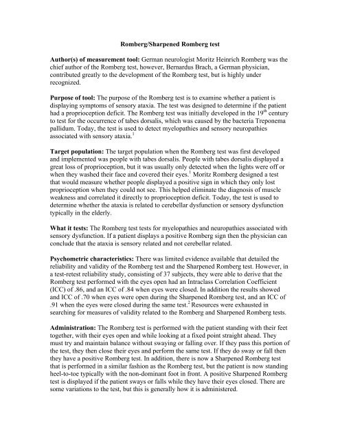 Romberg Balance Test..