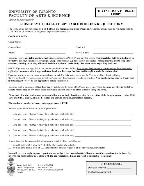SIDNEY SMITH HALL LOBBY TABLE BOOKING REQUEST FORM