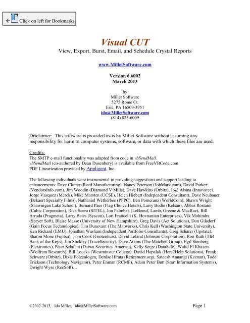 Visual CUT User Manual - Millet Software