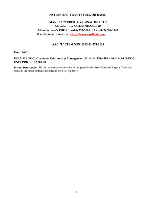 INSTRUMENT TRAY FST MAJOR BASIC ... - USAMMA