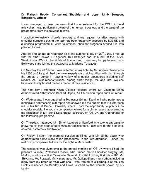 Dr Mahesh Reddy, Consultant Shoulder and Upper Limb Surgeon ...