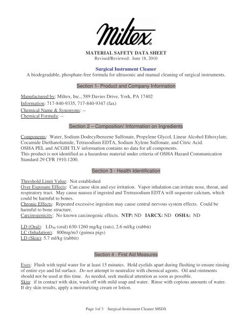 Surgical Instrument Cleaner MSDS