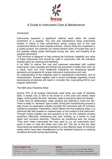 A Guide to Instrument Care & Maintenance - Incus Surgical