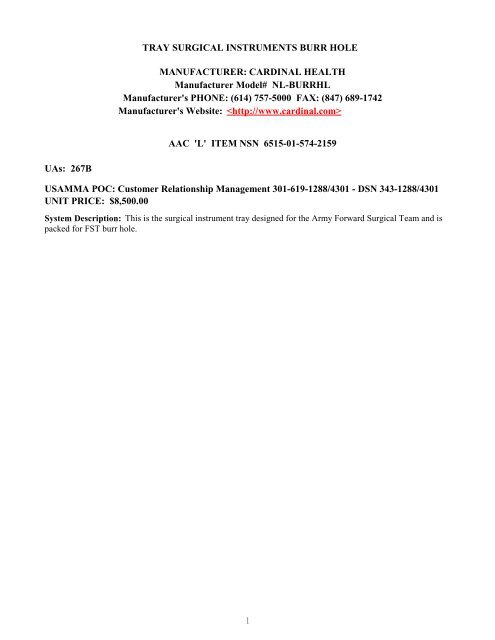 TRAY SURGICAL INSTRUMENTS BURR HOLE ... - USAMMA