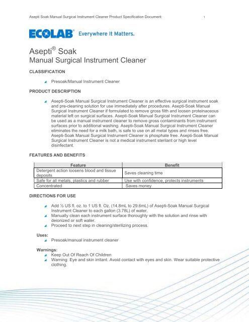 Asepti Soak Manual Surgical Instrument Cleaner - Ecolab Health