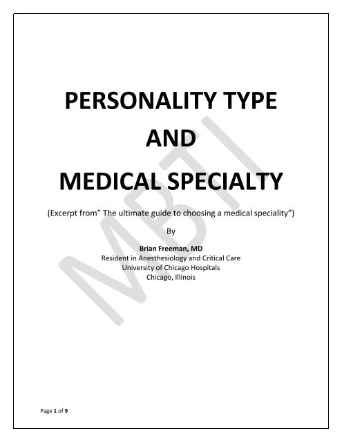 PERSONALITY TYPE AND MEDICAL SPECIALTY - CareerMed