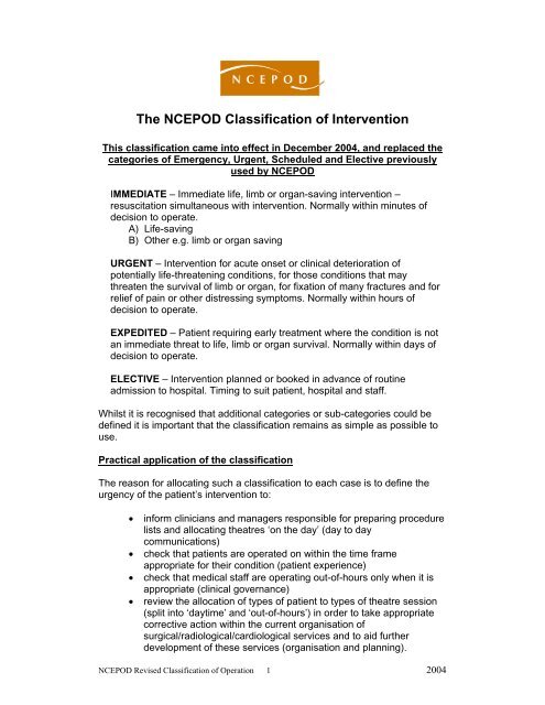 The NCEPOD Classification of Intervention