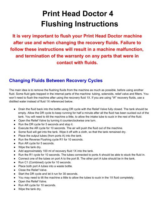 Print Head Doctor 4 Flushing Instructions