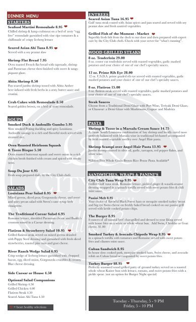 DINNER MENU - City Club at River Ranch