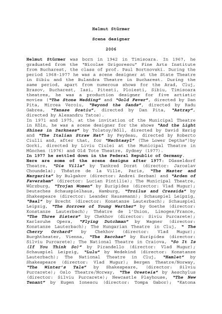 Helmut Stürmer - Romanian Scene Designers