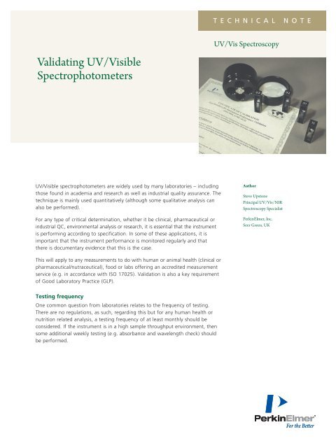 Validating UV/Visible Spectrophotometers - PerkinElmer