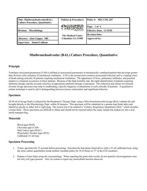 (BAL) Culture Procedure, Quantitative