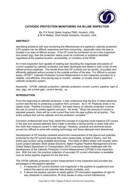 cathodic protection monitoring via in-line inspection - PPSA, the ...