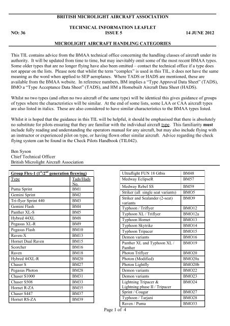 technical information leaflet - British Microlight Aircraft Association