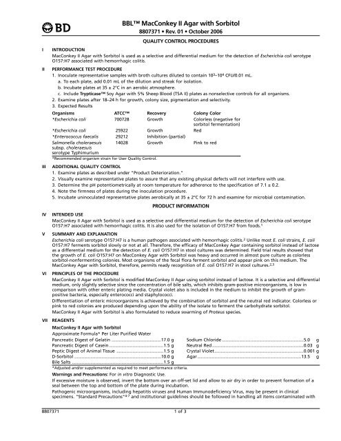 BBL MacConkey II Agar with Sorbitol - BD