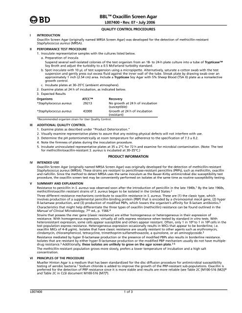 BBL Oxacillin Screen Agar - BD