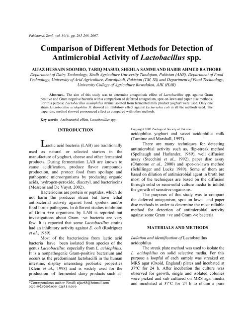 Title: Comparison of Different Methods for Detection of - Zoological ...