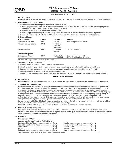 BBL Enterococcosel Agar - BD