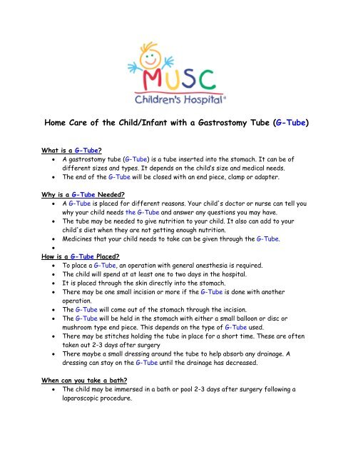 Home Care of the Child/Infant with a Gastrostomy Tube (G-Tube)