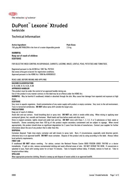 Lexone® Xtruded herbicide - DuPont