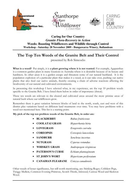 The Top Ten Weeds of the Granite Belt and Their Control - GraniteNet