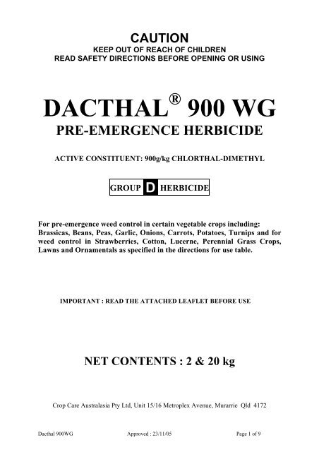 Dacthal 900 wg - Products - Crop Care - Crop Care Australasia