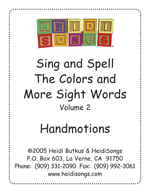 Sing and Spell 2 CD Handmotions - Heidi Songs