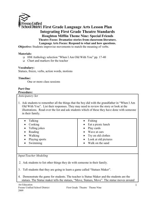 First Grade Language Arts Lesson Plan