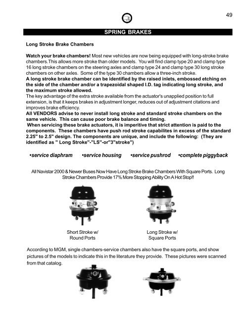Brake Chambers and Brake Chamber Parts - New Life
